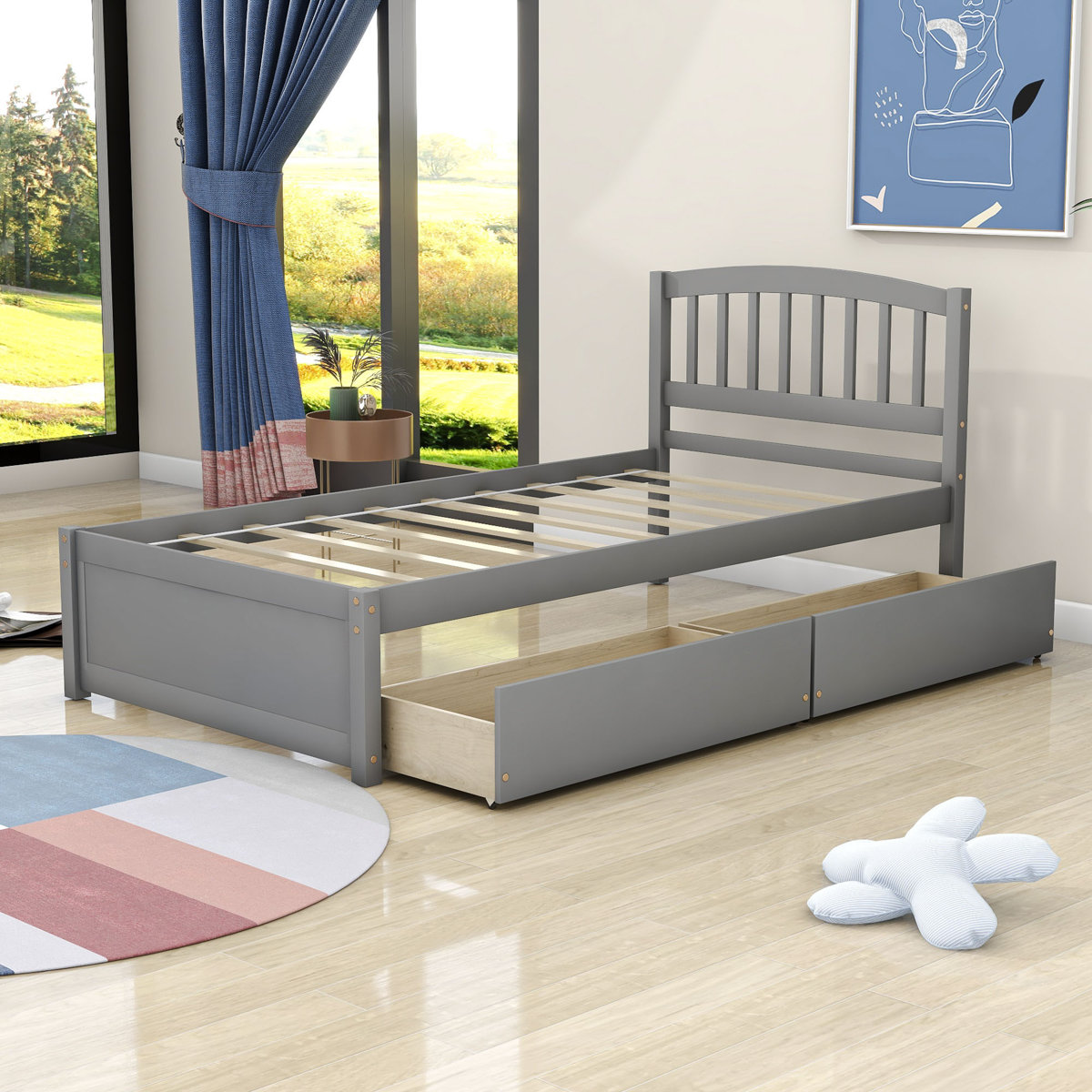 Red Barrel Studio® Dishad Twin Size 2 Drawers Wood Platform Bed with Headboard | Wayfair